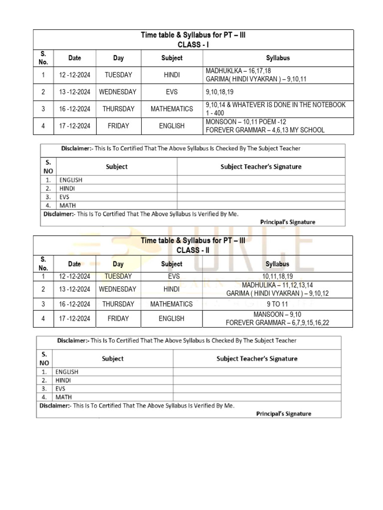 Pt.-3, Ut.-2 & Pre-Board Time Table and Syllebus | PDF | Subject ...