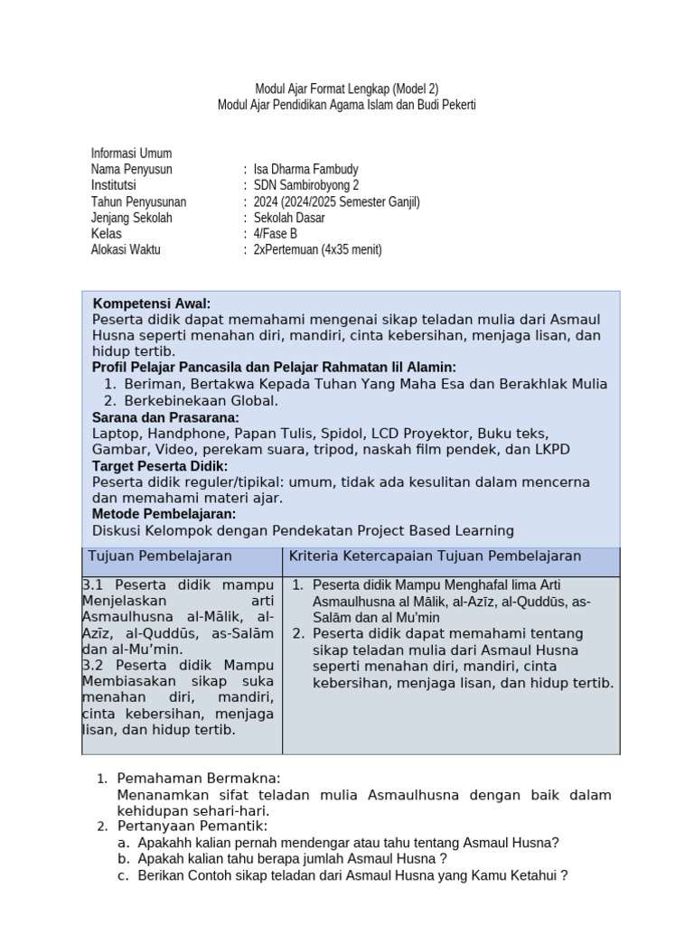 LK 7 Modul Ajar PJBL | PDF