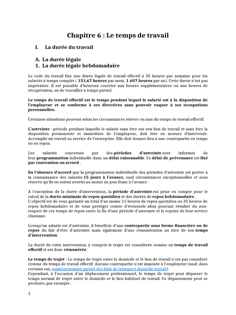 Chapitre 6 Le Temps de Travail | PDF | Heures supplémentaires | Temps ...