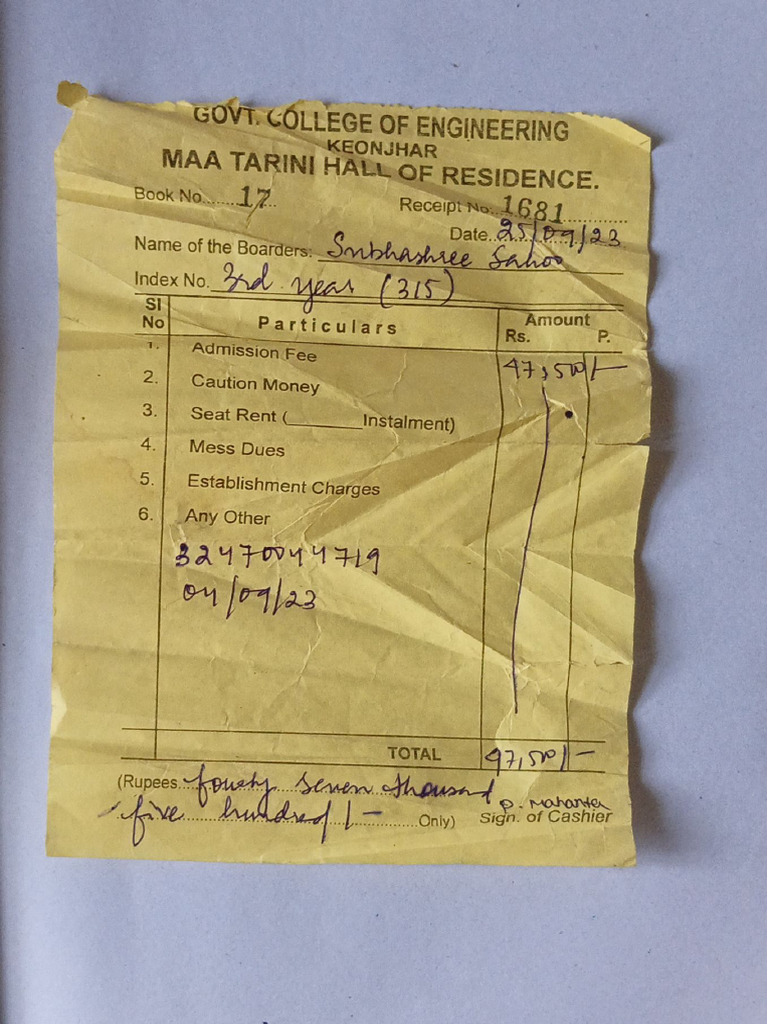 hostel receipt | PDF