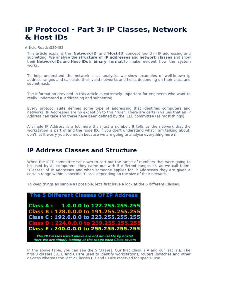 IP Protocol Part 3 IP Classes Network Host IDs | PDF | Computer Network | Internet Protocols