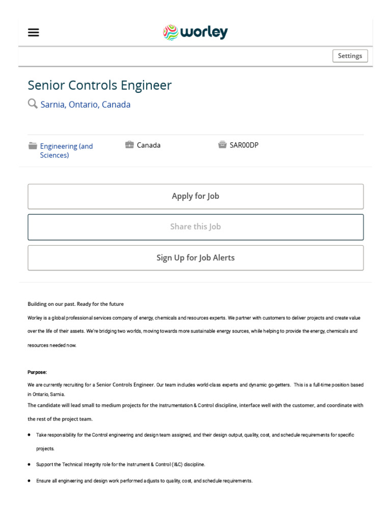 Senior Controls Engineer - Worley Careers | PDF | Programmable Logic ...