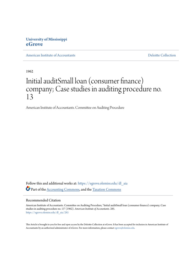 Initial Auditsmall Loan (Consumer Finance) Company Case Studies | PDF ...