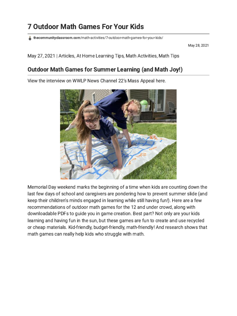 7 Outdoor Math Games For Your Kids | PDF | Numbers | Mathematics