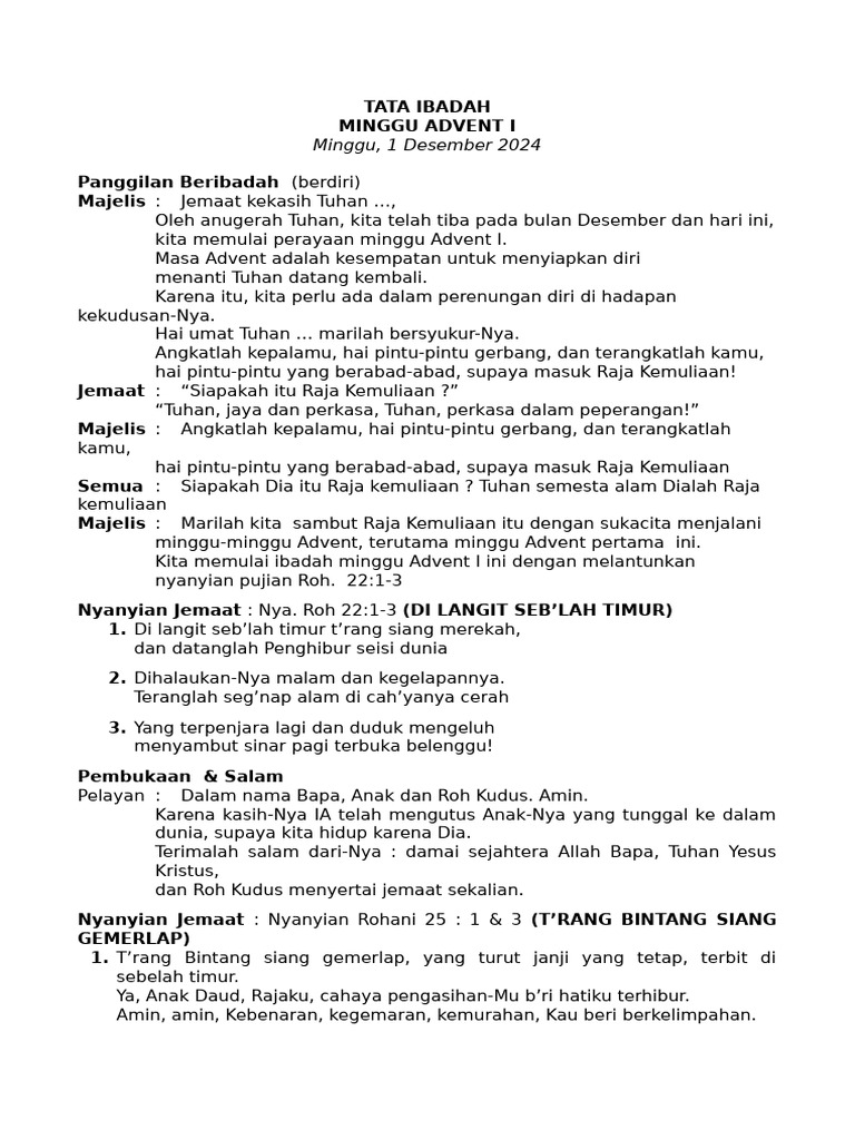 Liturgi Ibadah Advent 2024 | PDF