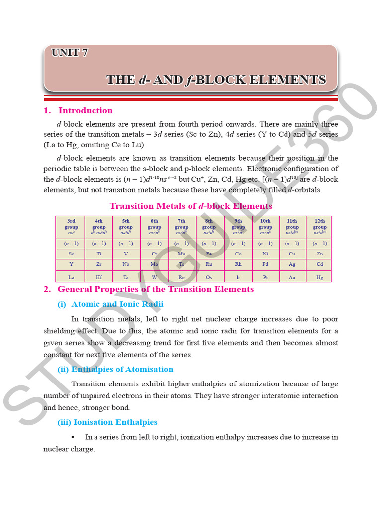 D and Fblock Element | PDF | Transition Metals | Ionic Bonding