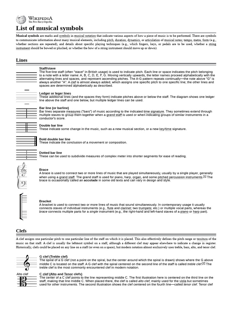 List_of_musical_symbols | PDF | Clef | Musical Notation