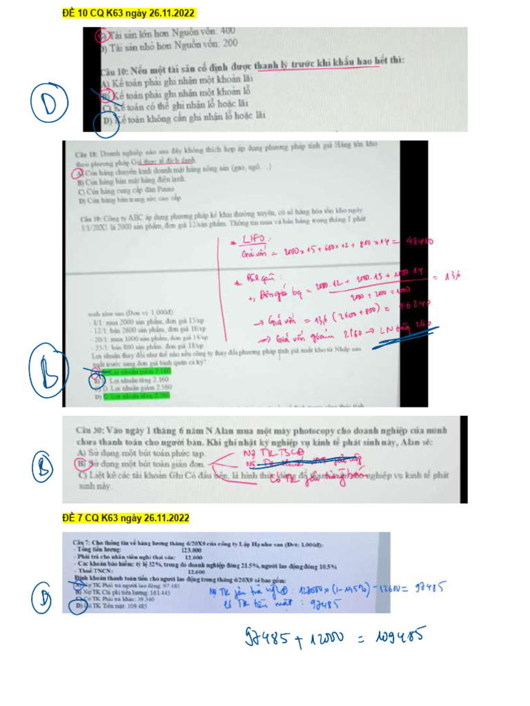 Đính chính đáp án 10 đề K63 | PDF