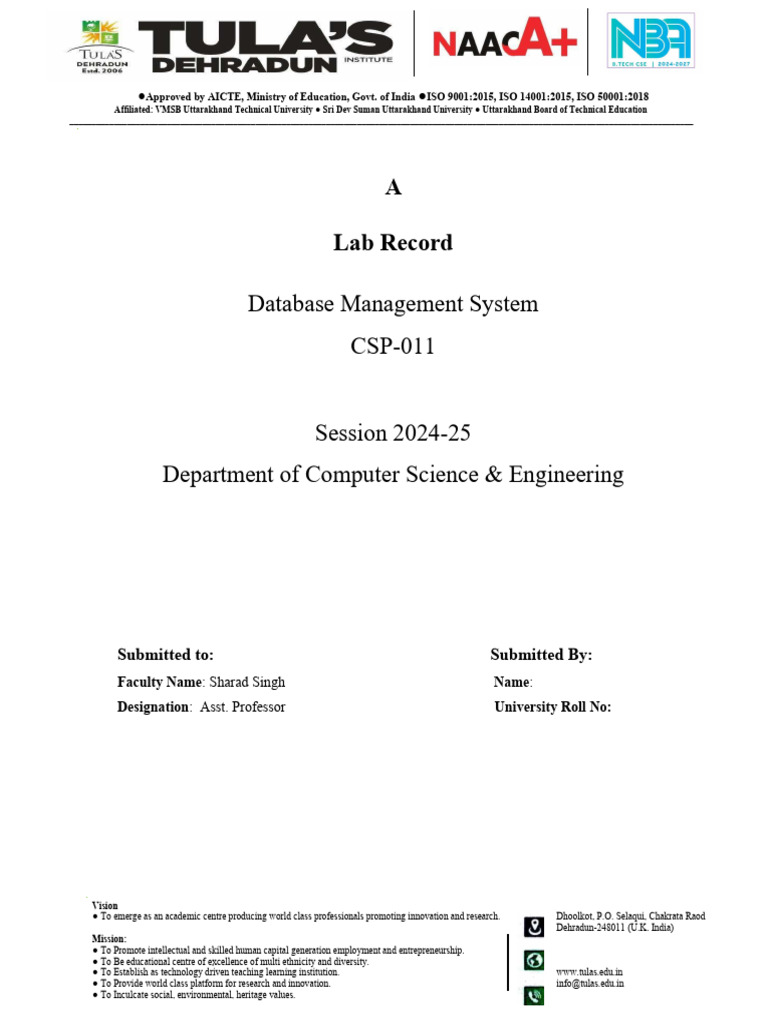 DBMS_Front_Page | PDF | Science | Business