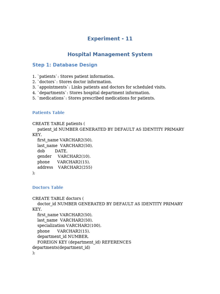 Experiment-11-Hospital_Management_System | PDF | Neurology | Information Retrieval
