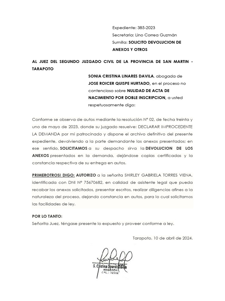 Solicito Devolucion de Anexos | PDF