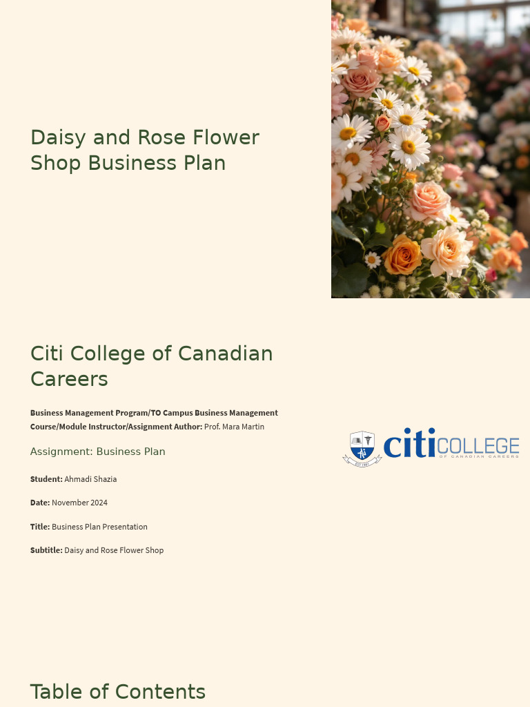 Daisy and Rose Flower Shop Business Plan | PDF | Floristry | Balance Sheet