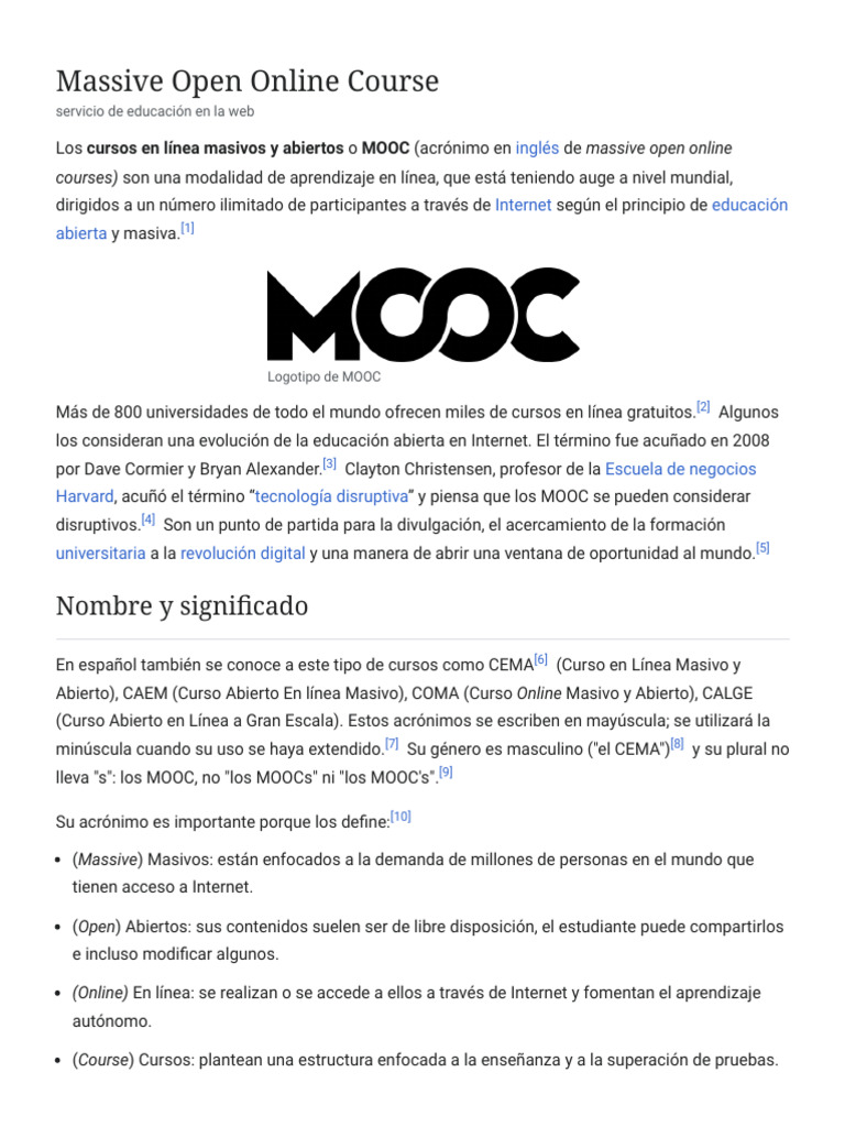 Características de los MOOC en educación | PDF | Curso abierto masivo en linea | Enseñando