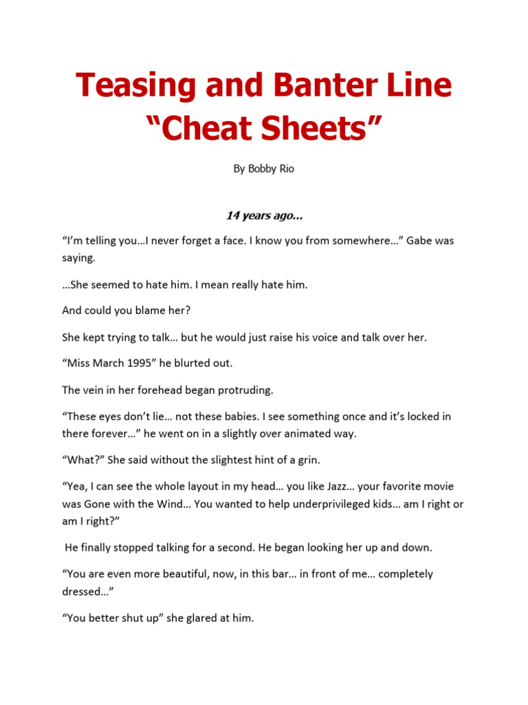 Teasing and Banter Line Sheet | PDF | Conversation | Flirting