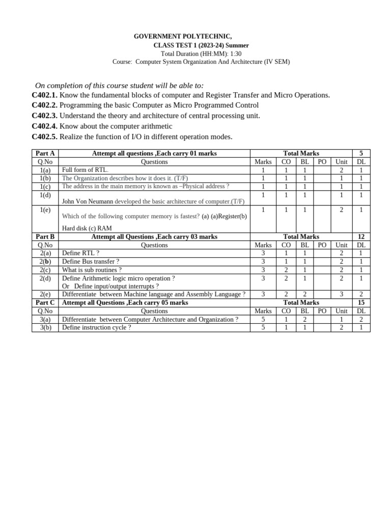 cso& a 1 | PDF | Input/Output | Computer Architecture