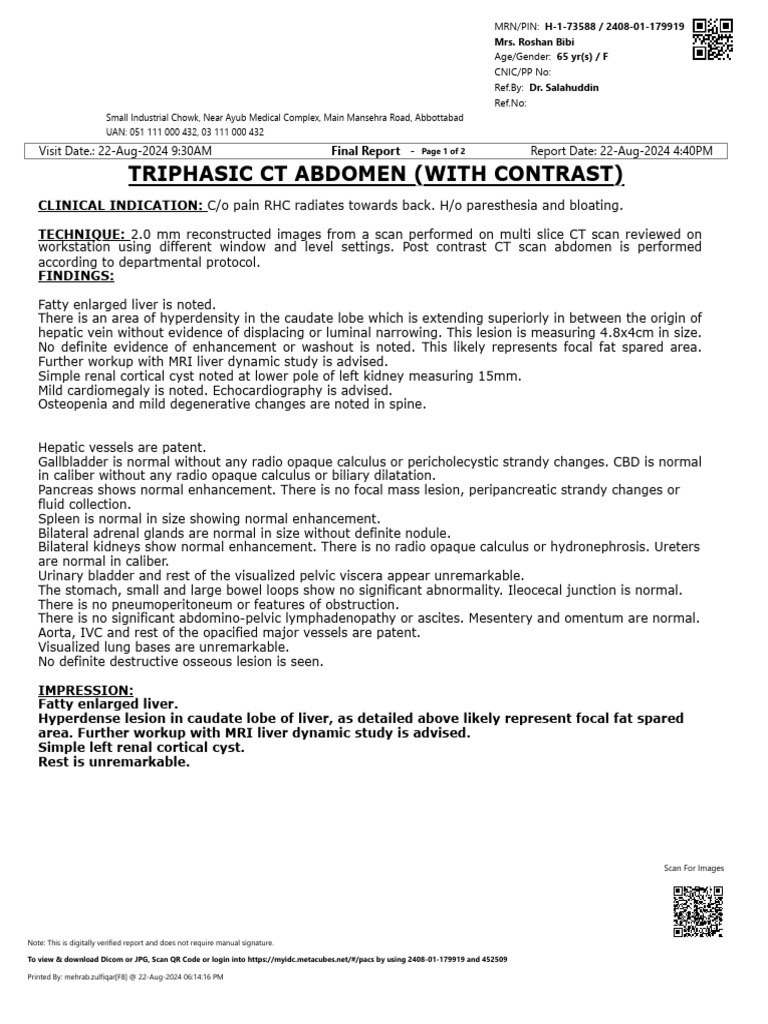 Mrs. Roshan Bibi | PDF | Liver | Radiology