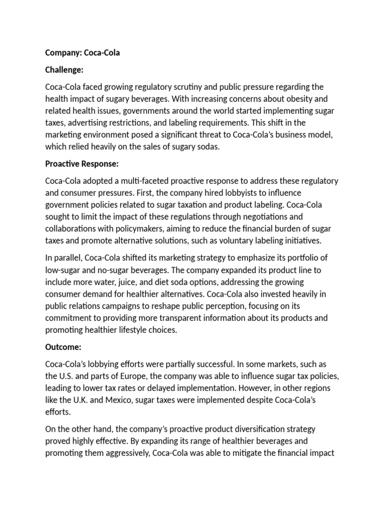 Coca-Cola's Strategy Against Sugar Taxes | PDF | Policy | Taxes