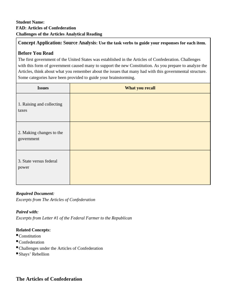 Challenges of the Articles of Confederation | PDF | United States ...
