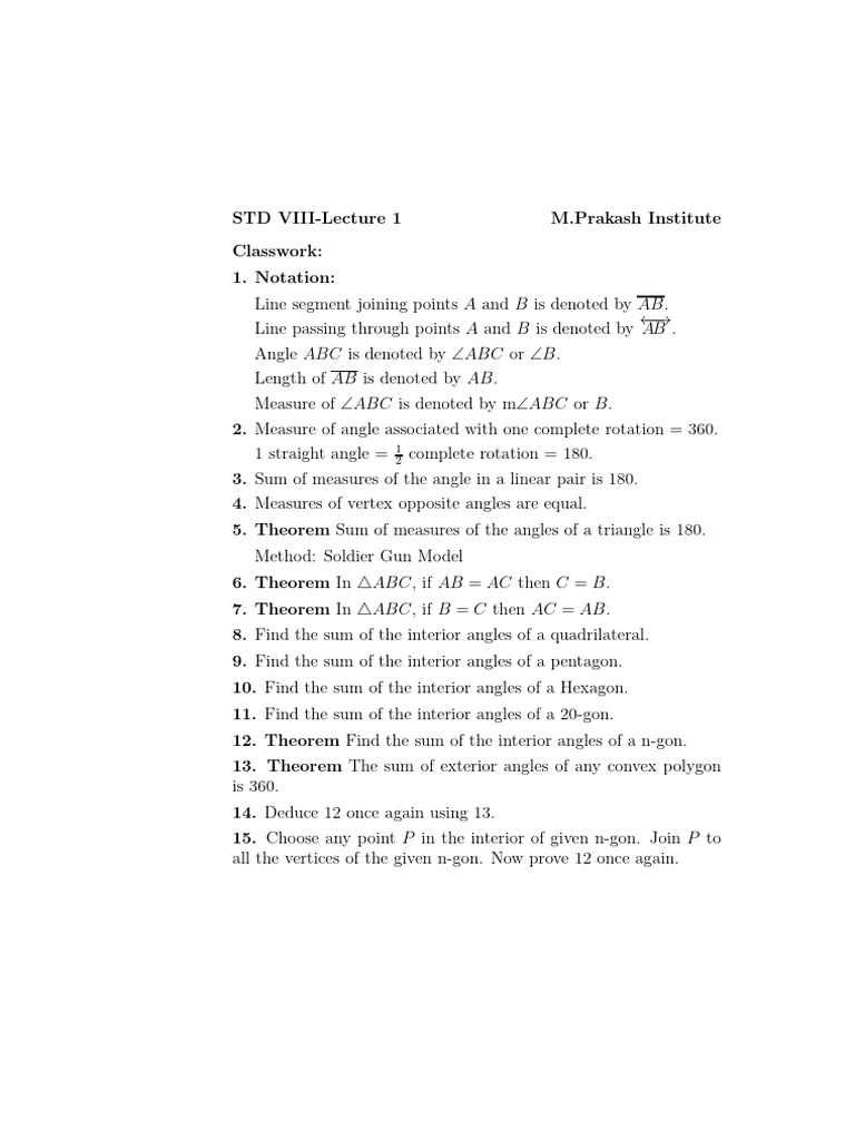 STD VIII-Lecture 1 M.Prakash Institute Classwork: 1. Notation | PDF ...