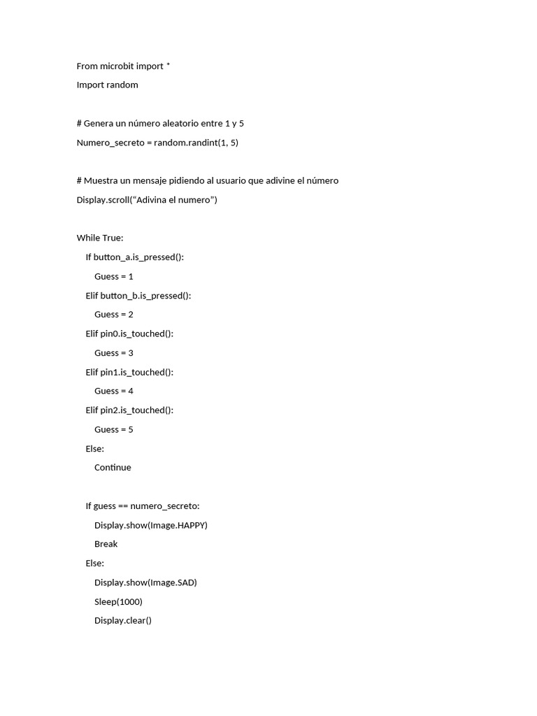 Micro:bit Number Guessing Game Code | PDF