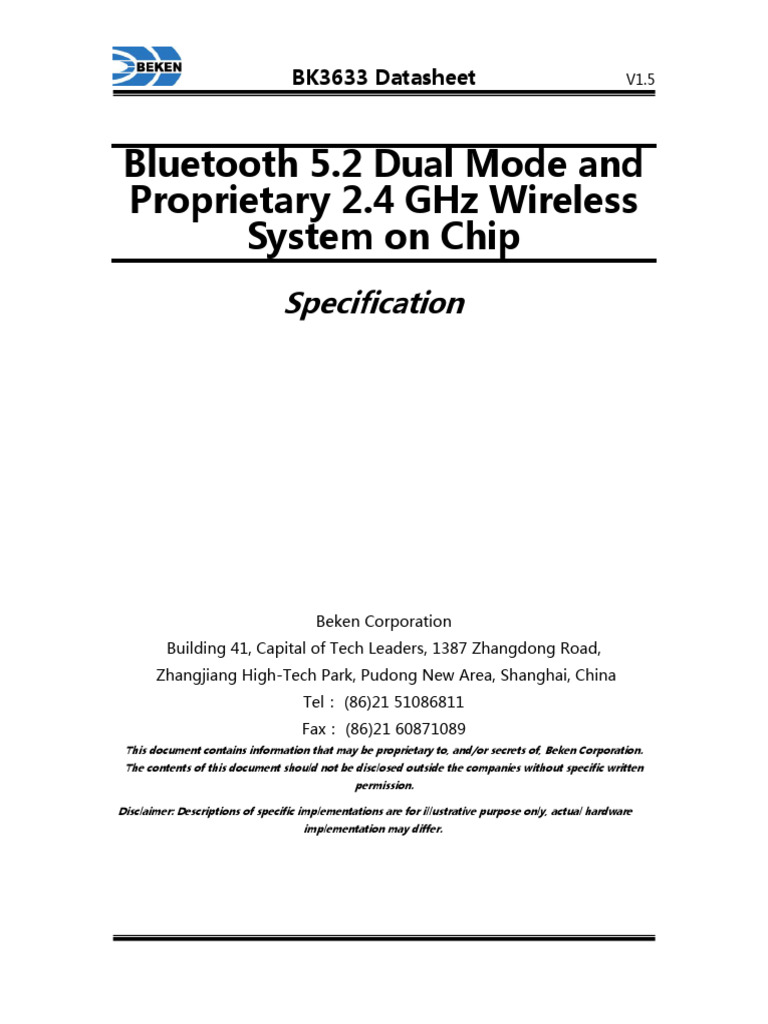 BK3633 Datasheet | PDF | Bluetooth | Analog To Digital Converter