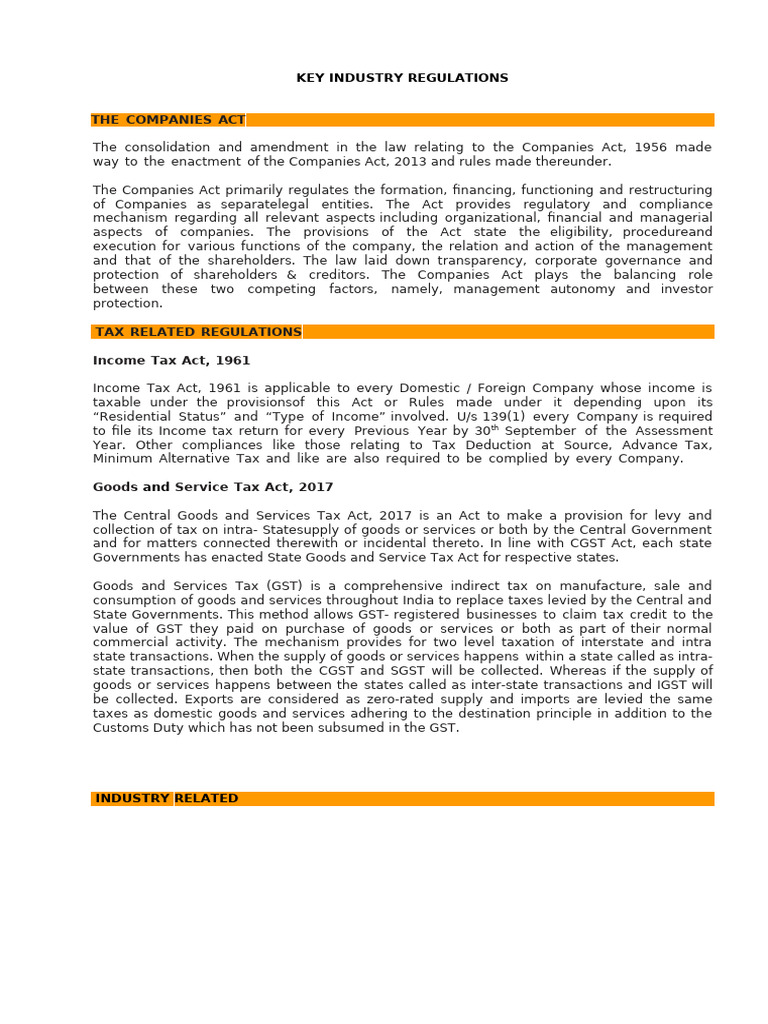 KEY REGULATION OF INDIA | PDF | Employment | Occupational Safety And Health