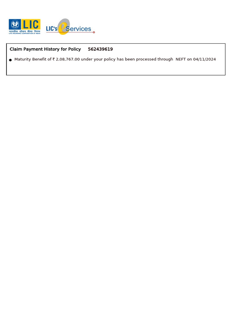 Claim Payment History for Policy 562439619 | PDF