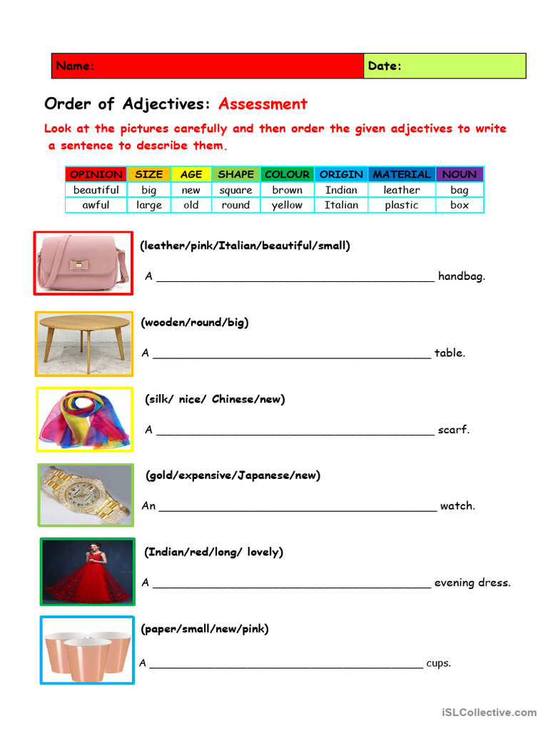 Order of Adjectives_ Assessment | PDF