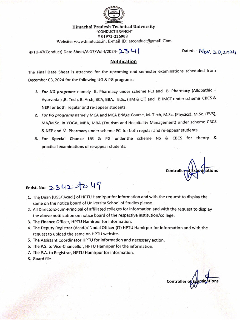 Final Date Sheet of B. Tech NEP CBCS and NS | PDF | Engineering | Electrical Engineering