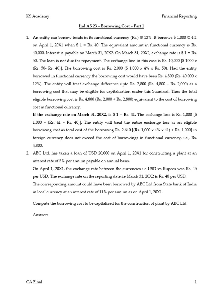 Ind AS 23 Borrowing Cost Calculations | PDF | Interest | Loans