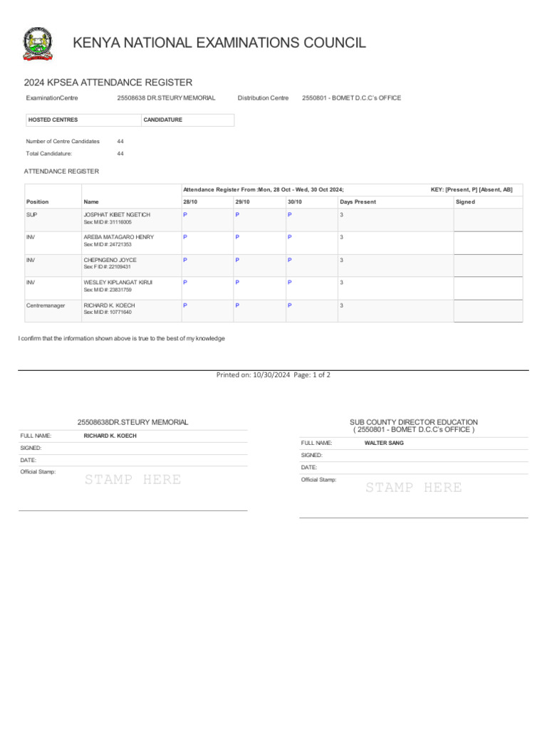 Attendance Register | PDF