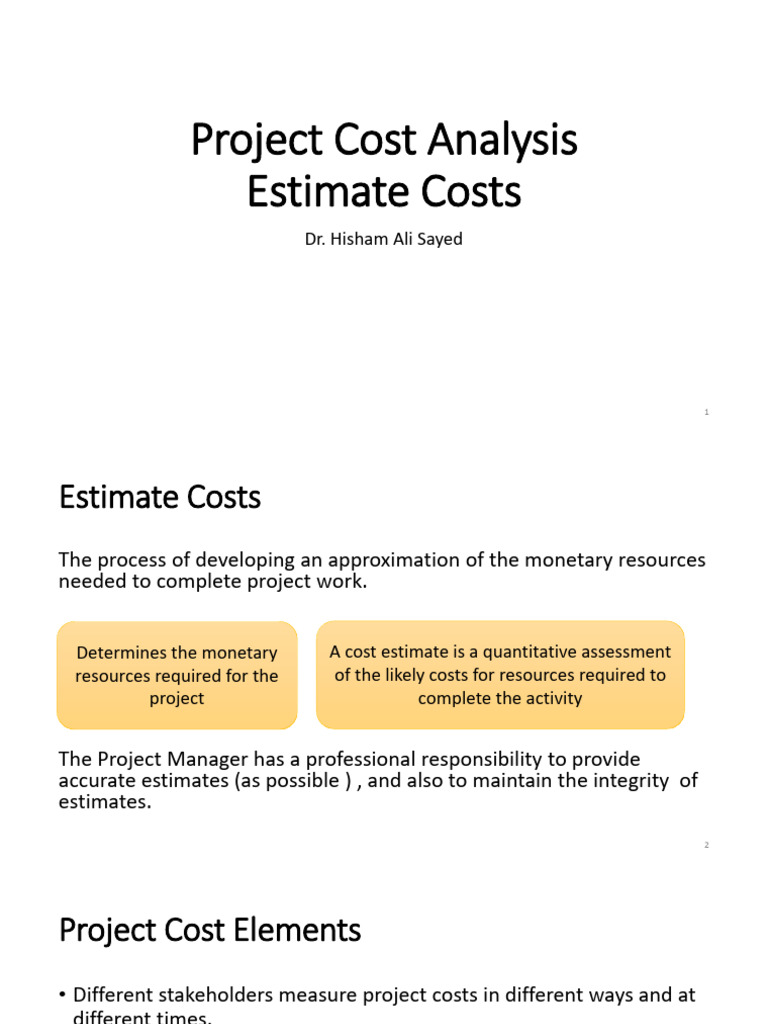 Project Cost Analysis - Estimate Costs | PDF | Depreciation | Project Management