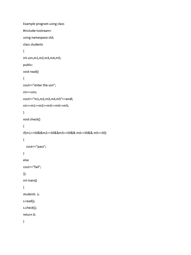 Example Program Using Class | PDF
