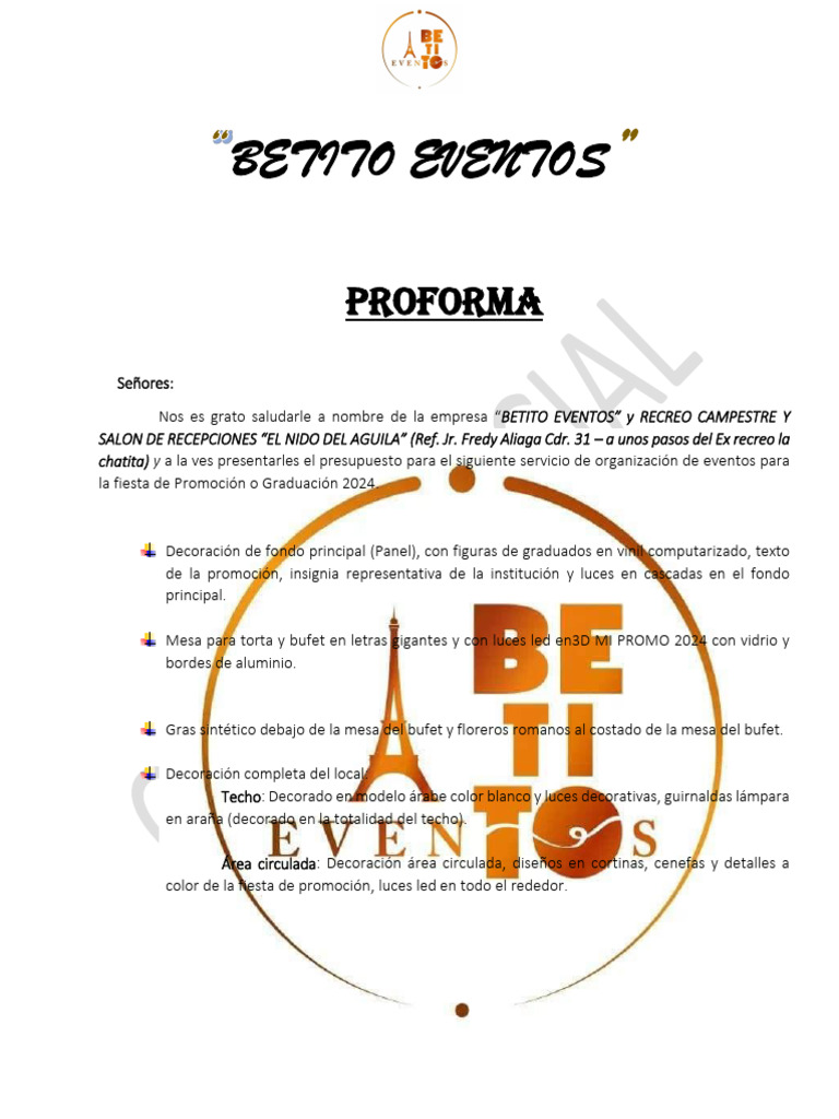 Proforma Betito Eventos 2024 | PDF