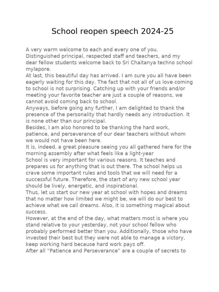 School Reopen Speech 2024-25 | PDF