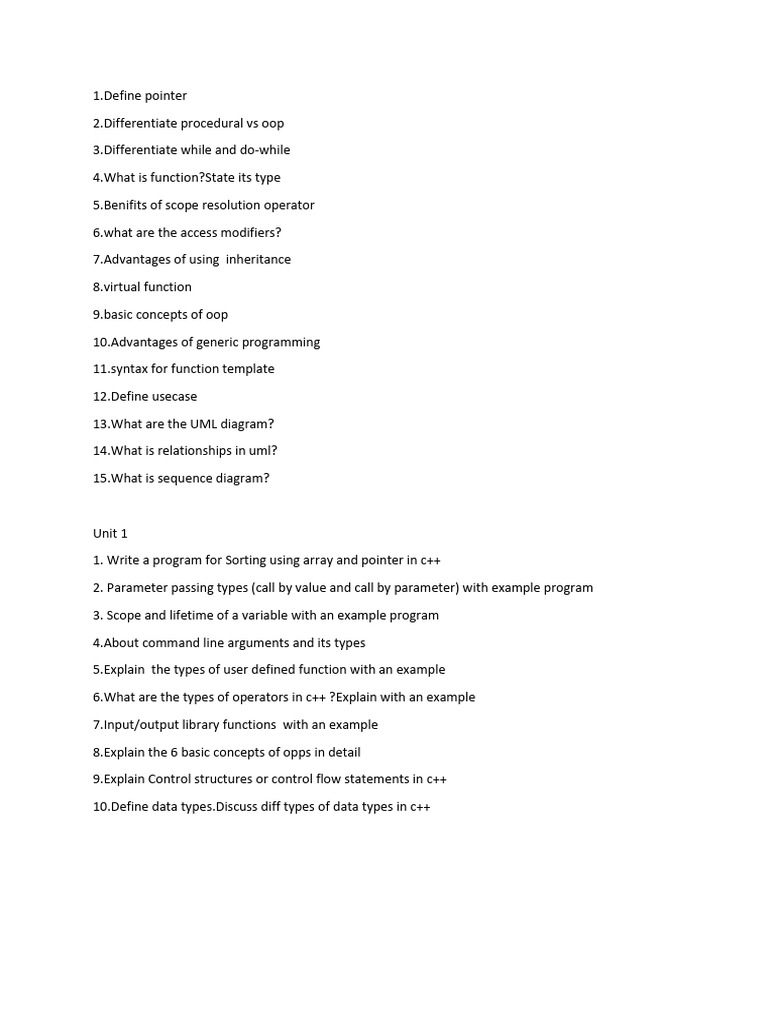 OOPs Question Bank | PDF