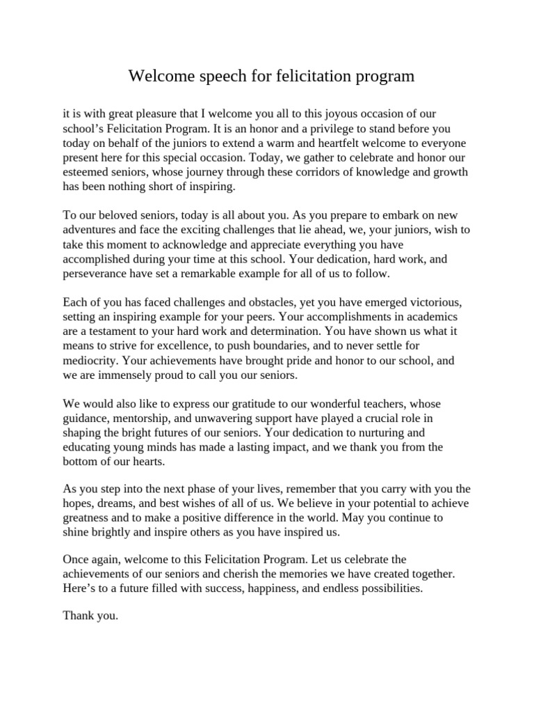 Welcome Speech For Felicitation Program | PDF