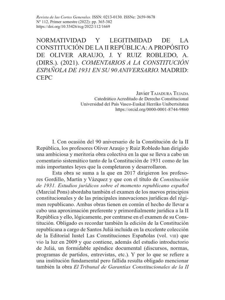Normatividad y Legitimidad de La Constit | PDF | Constitución | Cortes ...