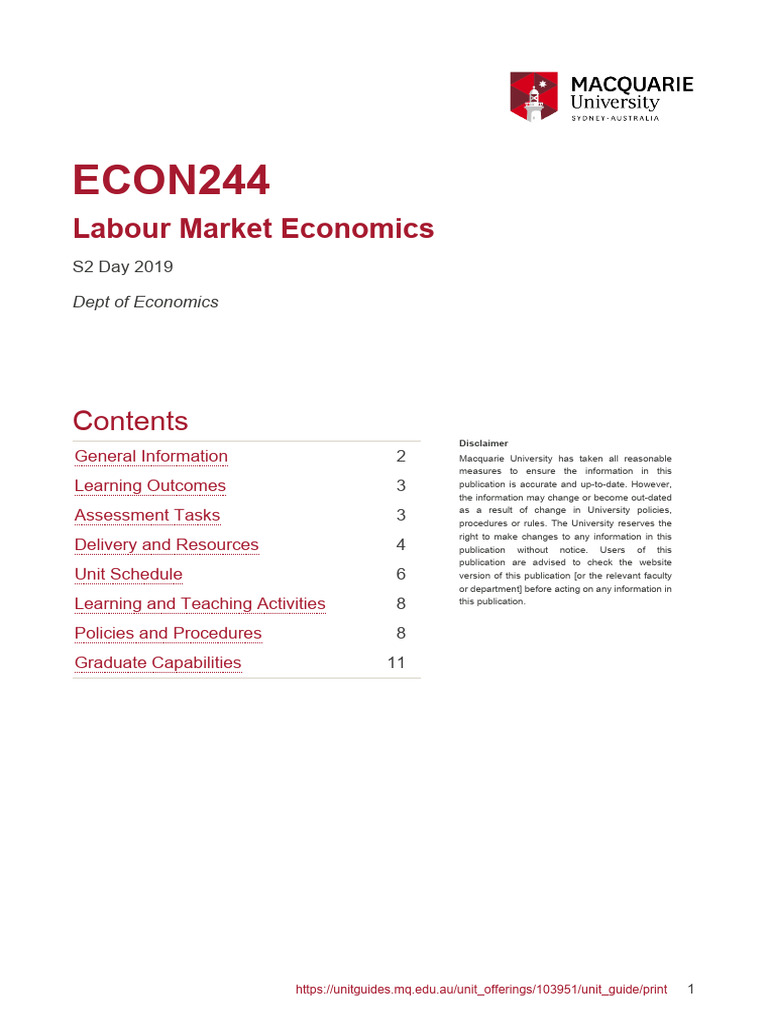ECON244 Labour Market Economics Guide | PDF | Trade Union | Labour ...