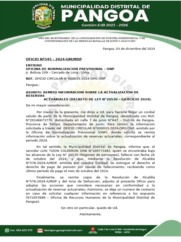 Oficio N°545 - Oficio Onp | PDF