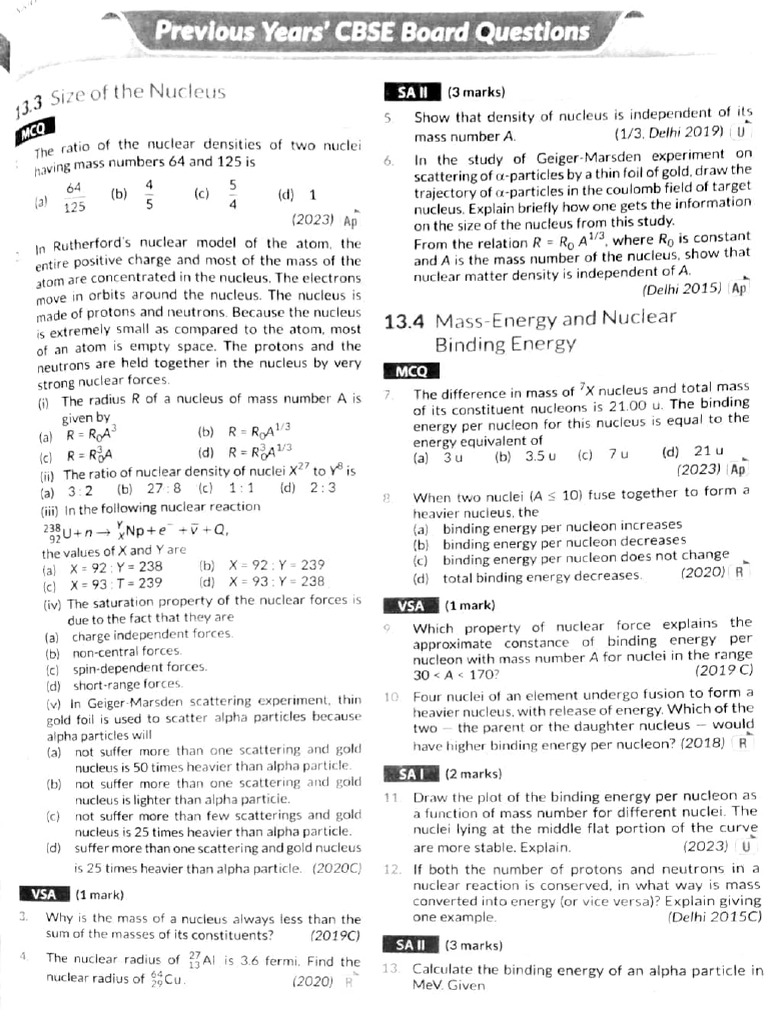 nuclei (pyq) | PDF | Atomic Nucleus | Atoms