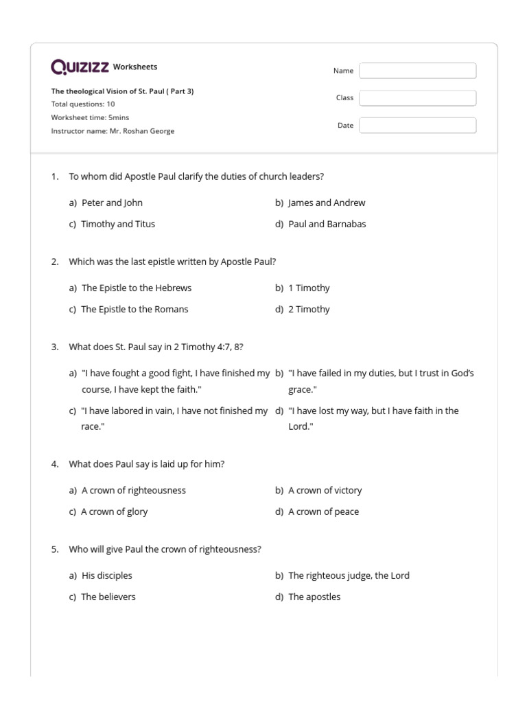 St. Paul's Theological Vision Quiz | PDF | Paul The Apostle | Abrahamic ...