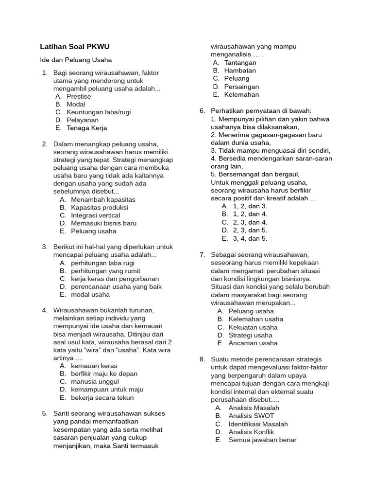 Latihan Soal PKWU kls XI | PDF