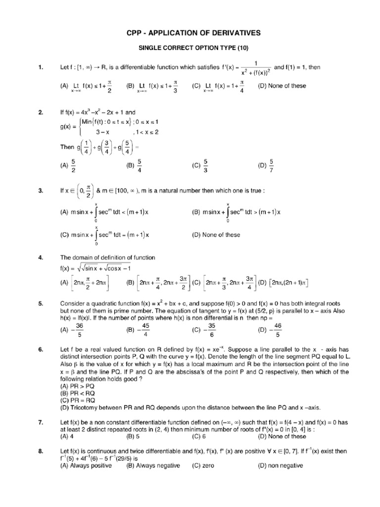 Application of Derivatives Revision Sheet | PDF
