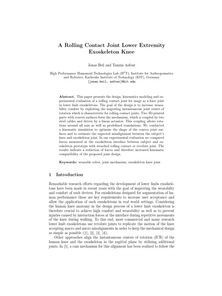 A Rolling Contact Joint Lower Extremity Exoskeleton Knee | PDF ...