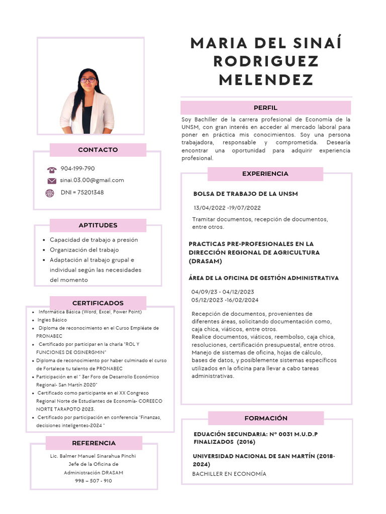 CV- MARIA DEL SINAÍ RODRIGUEZ MELENDEZ | PDF | Universidad | Lima