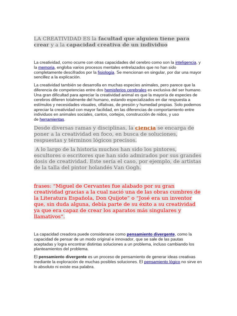 LA CREATIVIDAD ES La | PDF | Creatividad | Sicología
