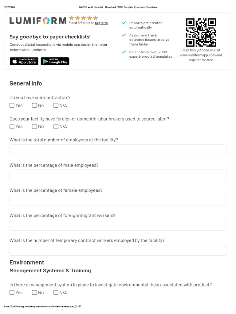 Smeta Audit Checklist Template - 33157 | PDF | Waste | Employment
