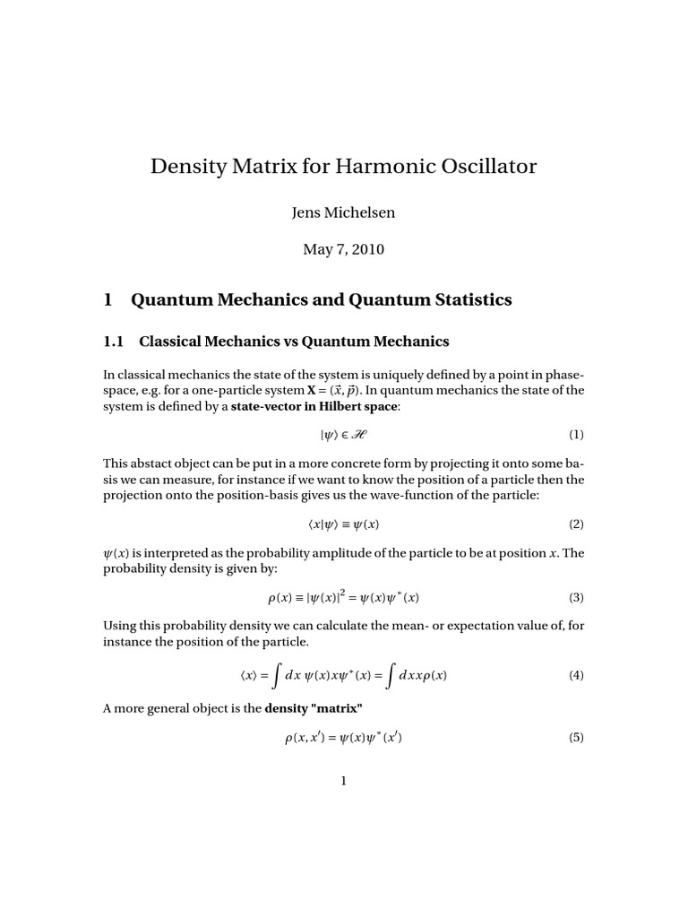 Density Matrix For Harmonic Oscillator | PDF | Quantum Mechanics ...