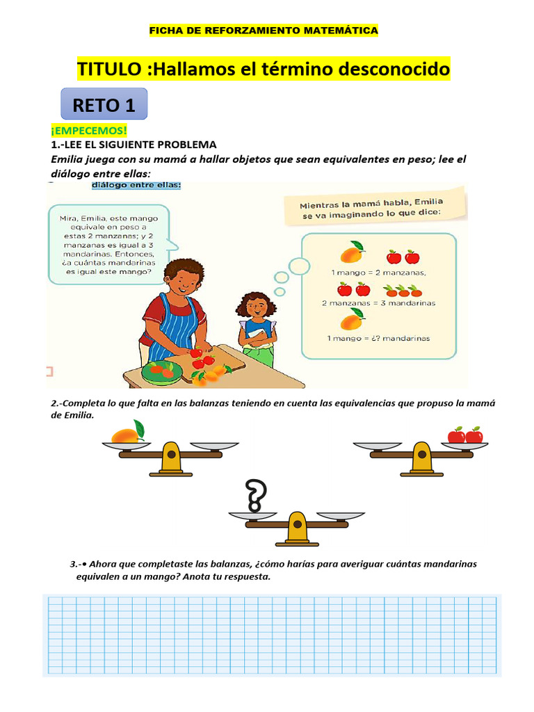 FICHA REFUERZO MATEMATICA. Hallamos el término desconocido | PDF